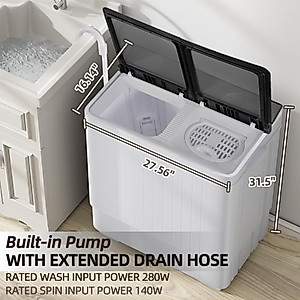 Elevon Portable Washing machine, 28lbs Mini Compact Laundry Washing Machine, Twin Tub 18lbs Washer & 10lbs Spinner Combo, Clothes Washer Machine with Drain Pump for Apartment, Dormitory and RVs