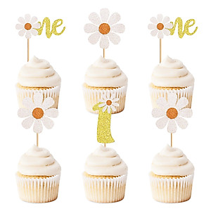 Keaziu 24 Pack Daisy One Cupcake Toppers For 1st Birthday Daisy Birthday Party Decor Boho Groovy Daisy First Birthday One Year Old Baby Shower Hippie Party Favors Supplies 1-1