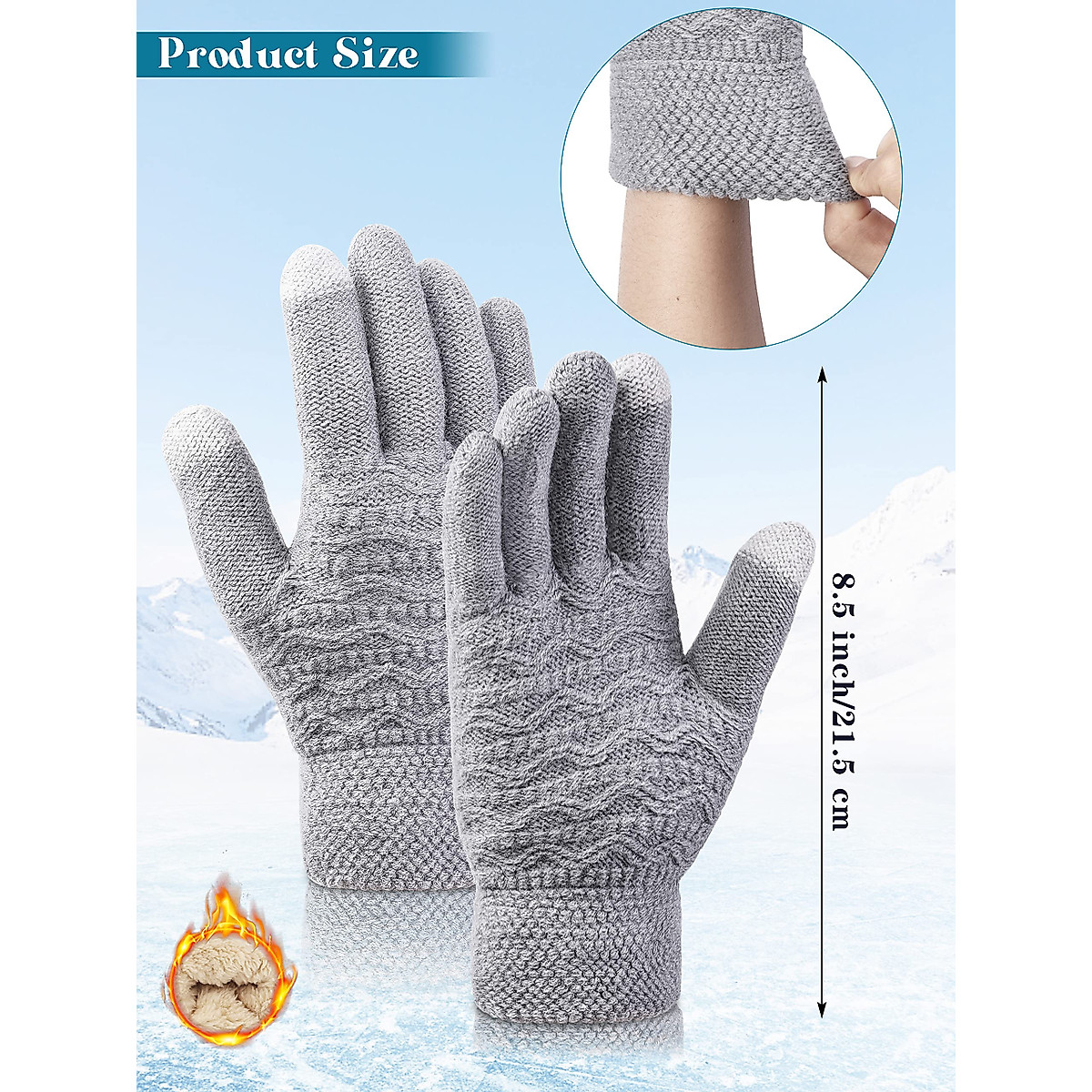 KUTTOR 4 Pairs Women Winter Plush Knit Gloves Knit Warm Wool Fleece Plush Touch Screen Gloves with Jacquard Design