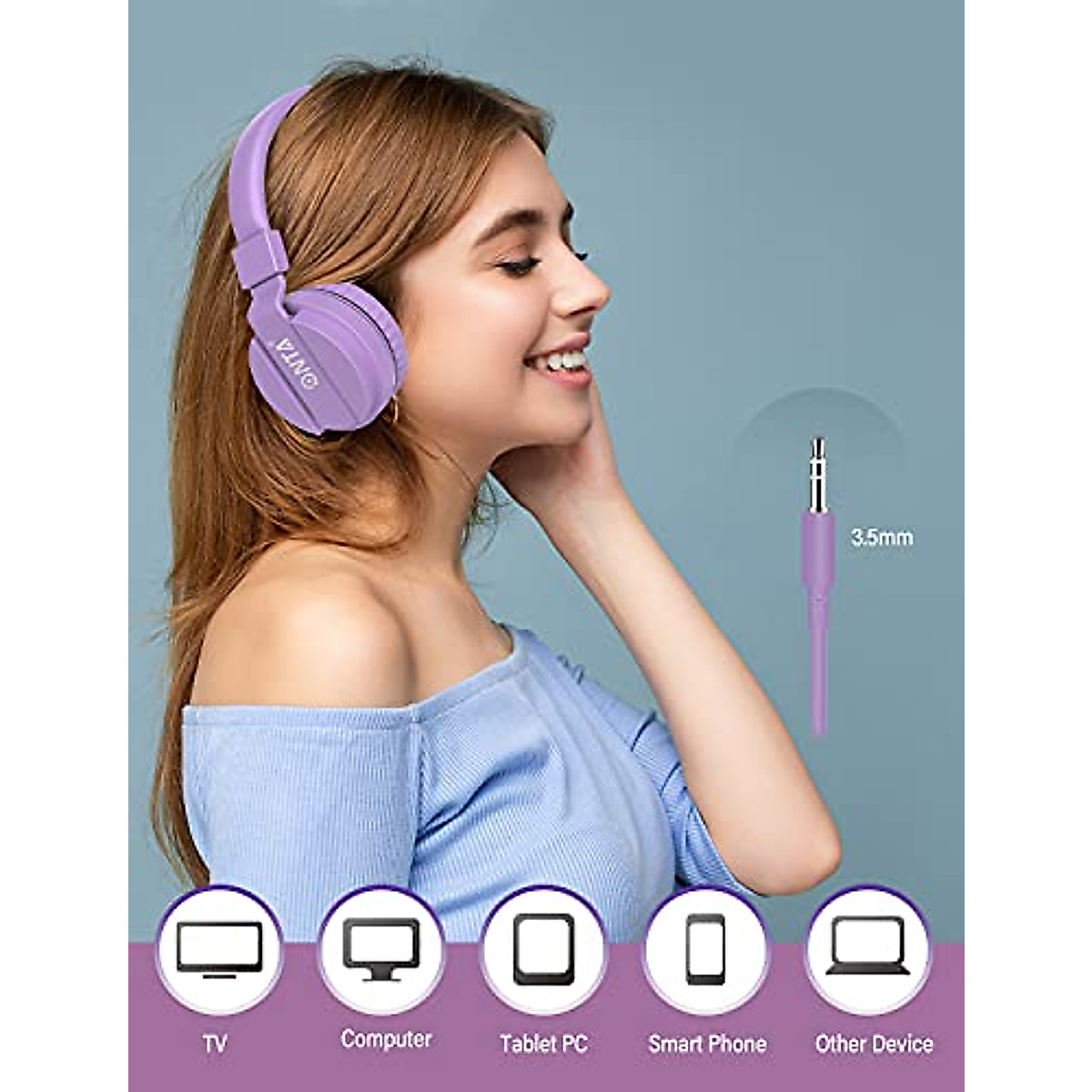 ONTA Kids Headphones for Boys Girls - Child Student Headset Wired plug Toddler Earphones School Teen on Ear for Ipad | Computer | Smart phone | Amazon Fire Tablet | Laptop | Plane Travel | Game purple