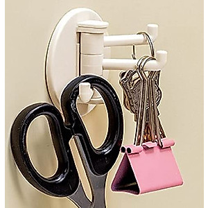 Fineget Wall Adhesive Hooks for Hanging Bathroom Kitchen Door Hooks 3 Rotatable Arms Round Sticky Hooks Cream 2 Pairs