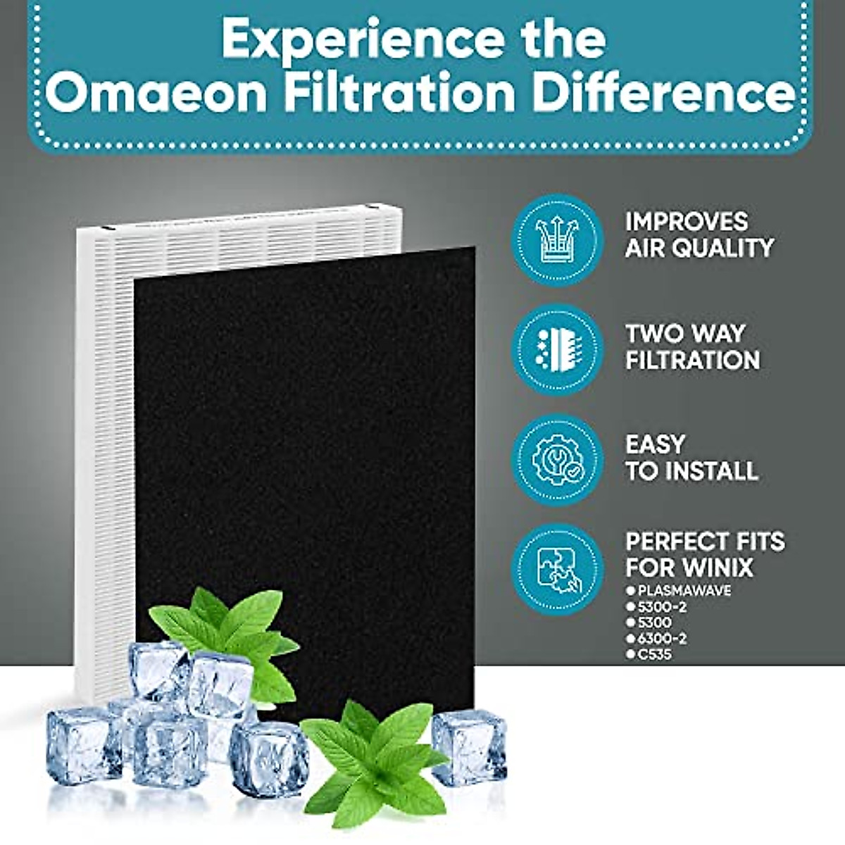 Filters for Winix 115115 - Winix C535 Replacement Filter A - Winix PlasmaWave Filter Replacement - Fit Winix Air Purifier Models C535 P300 5300 6300 AM90. Pack of 2 115115 Hepa + 8 Carbon Filters