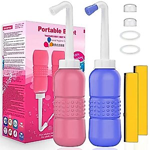 LZXIYUE Portable Travel Bidet Bottle 2 Pack - 450ml Peri Bottle for Postpartum Care,Handheld Portable Camping Bidet Bottle with Travel Bag for Women,Men,Baby,Personal Hygiene (Blue+Pink) LZ450