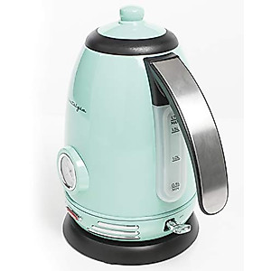 Nostalgia Retro Stainless Steel Electric Tea And Water Kettle, 1.7 Liters, Auto-Shut Off & Boil-Dry Protection, Water Level Indicator Window, Aqua