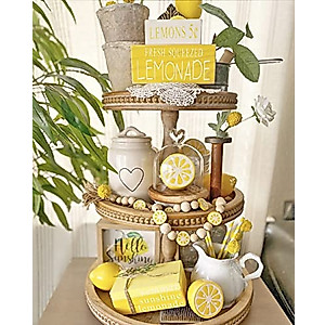 3 Tiered Tray Wooden Serving Stand by Felt Creative Home Goods. Large Beaded Tray for Home Decor Display Farmhouse Country Decoration Kitchen or Dining. Includes 3 Finial Custom Handles (Brown)