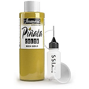 Pinata Rich Gold Alcohol Ink 4-Ounce, Pixiss 20ml Needle Tip Applicator Bottle and Funnel, Bundle for Yupo and Resin