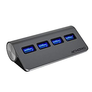 Achoro Premium Quality Computer USB Port Expander – 4 Ports Portable USB Hub - Compatible with MacBook, Windows, iMac, Hard Drive, and PC – High-Speed 3.0 USB HUB (Space Grey)
