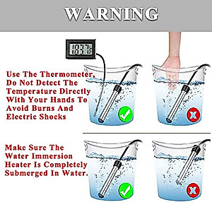 Immersion Water Heater, 1500W Portable Electric Submersible Water Heater with Timer, Stainless Steel Guard Cover and Digital Thermometer for Home Travel Camping