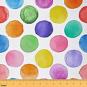 Polka Dot Fabric by The Yard, Colorful Round Upholstery Fabric, Geometric Dot Decorative Fabric, Modern Abstract Rainbow Indoor Outdoor Fabric, Oil Painting DIY Art Waterproof Fabric, 1 Yard