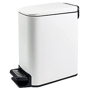 JACY&Co Small Bathroom Trash Can with Lid Soft Close, 6 Liter / 1.6 Gallon Stainless Steel Garbage Can with Removable Inner Wastebasket, Anti-Fingerprint Finish(White)