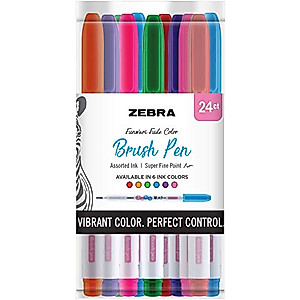 Zebra Pen Funwari Brush Pen, Assorted Colors, 24-Pack