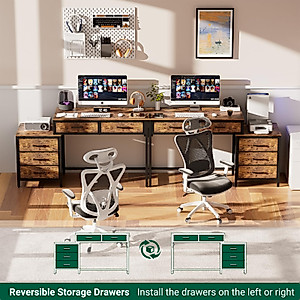 Unikito Computer Desk with 5 Drawers, Reversible Home Office Desk with Power Outlets, Sturdy Writing Desk with File Cabinet and Printer Stand, Vanity Desk with Storage for Small Space, Rustic Brown