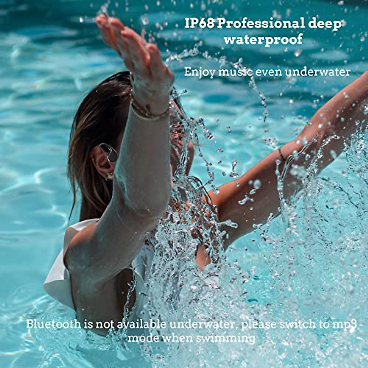 goargin Bone Conduction Open-Ear Bluetooth5.3 Sport Headphones IPX8 Waterproof Swimming Wireless Earphones with Mic - MP3 Play Built-in 32G Memory Suitable for Swimming Surfing Cycling Skiing Running