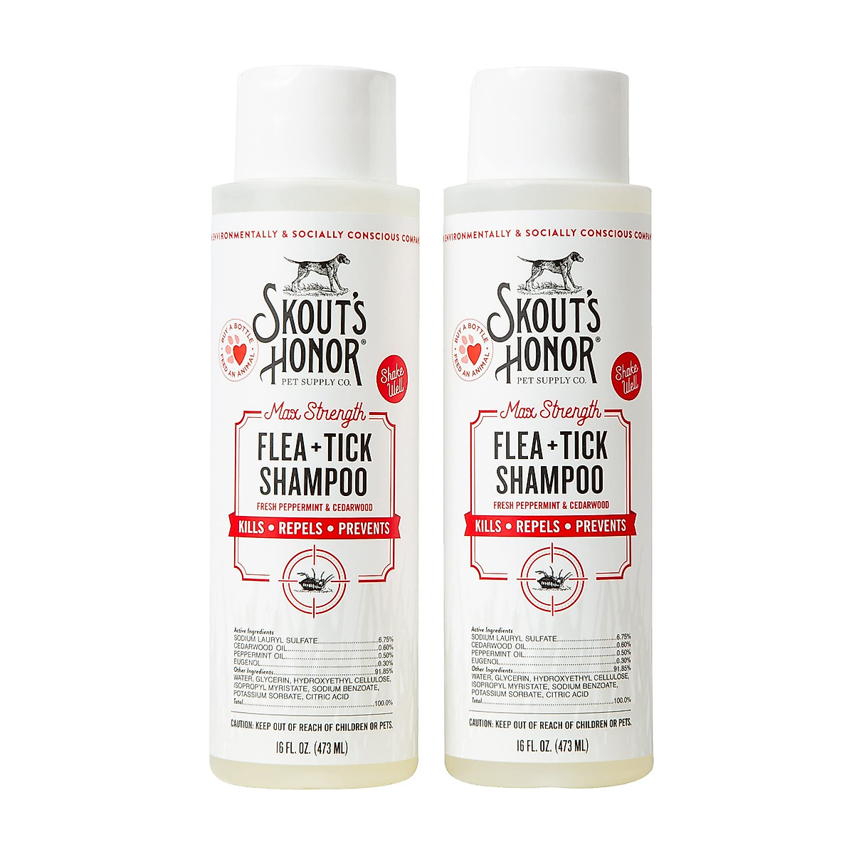 Skout's Honor Flea + Tick Shampoo for Dogs - Natural Peppermint & Cedarwood Formula, Protects from Fleas, Ticks, and Mosquitos, 16 oz