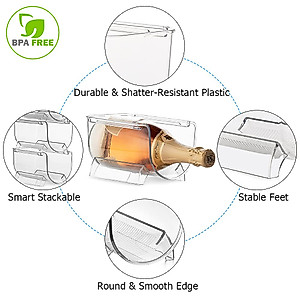 HommyPrefer 6 Pack Refrigerator Wine Rack, Stackable Acrylic Wine Rack for Refrigerator Bottle Organizer Holder, Freestanding Plastic Wine Rack Organizer Bins for Refrigerator, Kitchen Cabinet, Bar