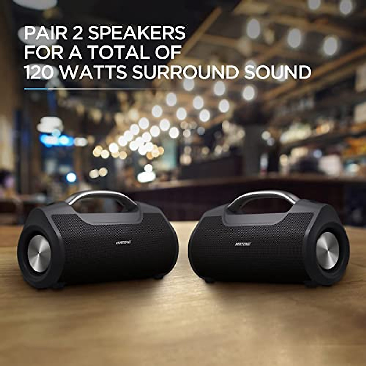 MIATONE 60W Portable Bluetooth Speaker with Titanium Subwoofer, Outdoor Waterproof Wireless Loud Portable Big Bluetooth Speakers, Build-in Power Bank for Camping Garden Party(Black)