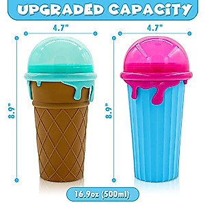 [Upgraded 500ml] 2-Pack Slushie Maker Cup, Large Capacity 16.9 Fl.Oz Silicone Squeeze Cup, TIK TOK Magic Quick Frozen Smoothie Cups with Lids and Straws For Kids & Adults, DIY BPA Free Quick Cooling Slushy Maker Cup