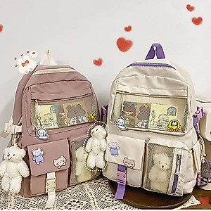 Thanps Kawaii Backpack with Cute Pin and Accessories Cute Kawaii Backpack for School Bag Kawaii Girl Backpack (Blue)