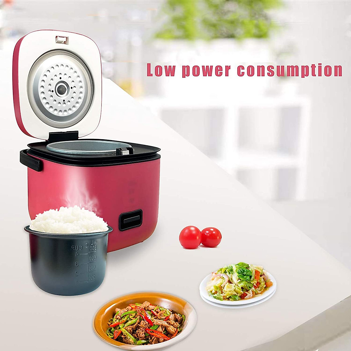 Rice Cooker Small with Removable Non-stick Pot, Mini Rice Cooker for 1-2 People, 4 cups Uncooked, 1.2L Rice Cooker Small, Ideal for Stews, Soups, Porridge, Grains, Oatmeal, Red