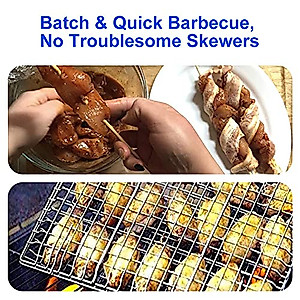 Fish Grill Basket, Fish Basket Non-stick Stainless Steel Foldable Nets Portable with Removable Handle Easy-to-flip for Steaks Seafood Vegetables Outdoor Barbecue