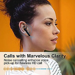 NISMobile TWS Earphones Wireless Earbuds Headphones for Galaxy A02s A12 A32 A42 A52 A72, True Stereo Headset Hands-Free Mic Charging Case Compatible with Samsung Black, (NI-NI36725A4O-256)