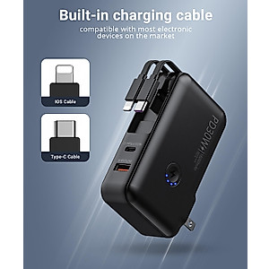 Portable Charger, Power Bank, 16000mAh Power Bank Built-in AC Wall Plug and Cables, PD 30W and QC4.0 Fast Charger for iPhone and Android Phones and Most Electronic Devices (Black)