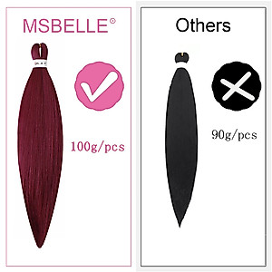MSBELLE 6 Packs/Lot Pre Stretched Braiding Hair Crochet Braid Hair 26 Inch Hot Water Setting Synthetic Fiber Burgundy Braiding Hair Extensions 100g/Pack(26 INCH,900#)