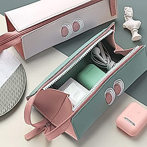 ryifaing Little Monster Pencil case Large Capacity Stationery Bag Storage Pencil case Cosmetic Bag Coin Purse Portable Exquisite PU Material with Zipper Closure 3.2 x 1.3 x 1.2 inches (White)