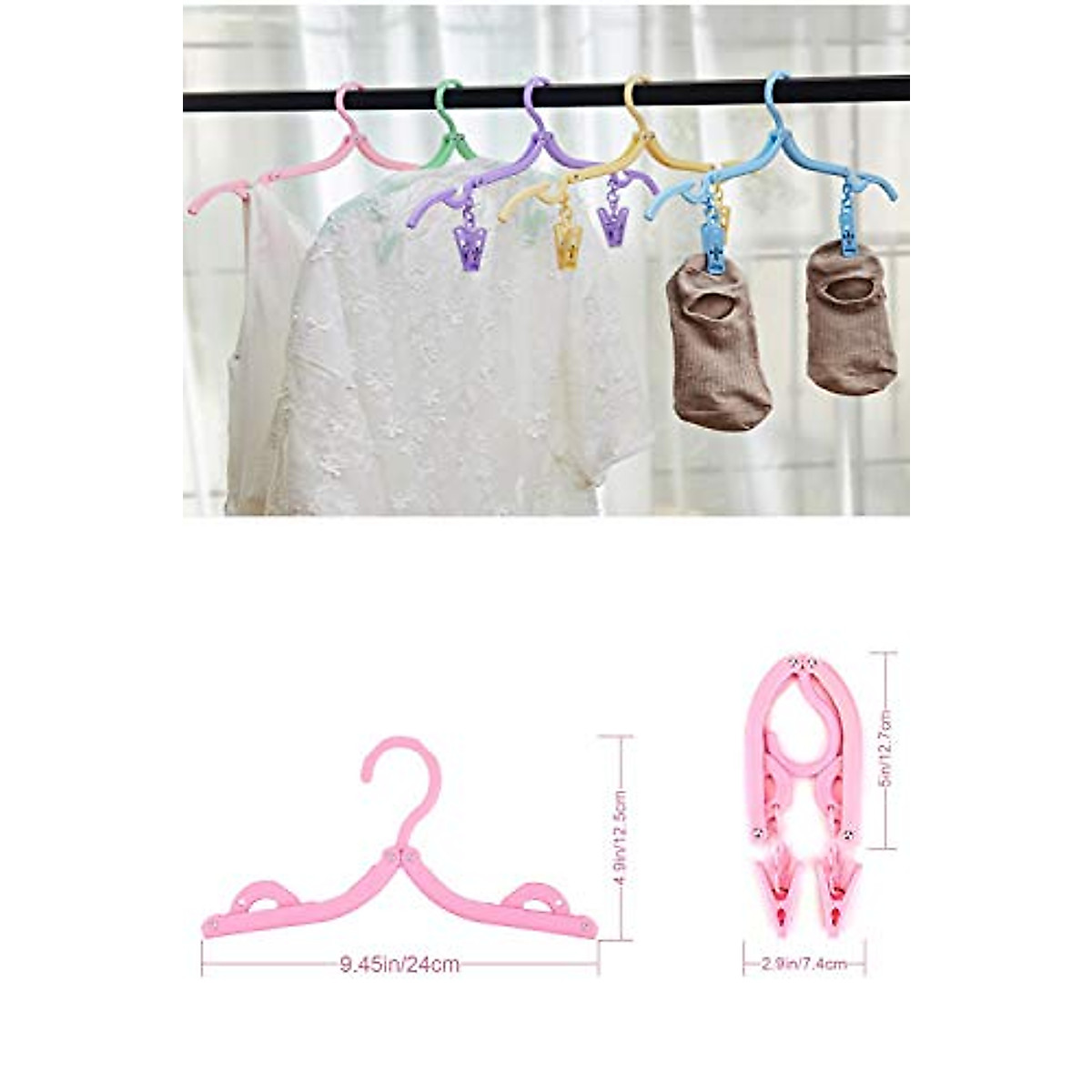 Portable Folding Travel Clothes Hangers with Clips Travel Accessories Plastic Foldable Non-Slip Lightweight Shirts Socks Underwear Clothes Hangers Drying Rack for Home Outdoor Travel