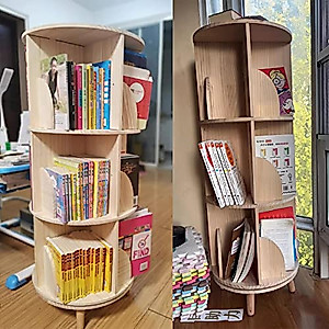 Gdrasuya10 Upgraded 3 Tier Rotating Bookshelf with Legs, Stackable Bookshelf Standing Bookcase Book Organizer Storage Shlef Wooden Bookshelves Easy Assemble for Bedroom Study Room