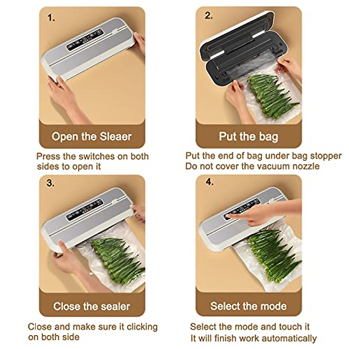 Vacuum Sealer Machine, Tunteil Automatic Air Sealing System For Food Storage With 10 Pcs Seal Bags Starter Kit, Dry and Moist Food Modes, Build-in Cutter, Air Suction Hose,Easy to Clean(Black)