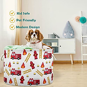 visesunny Firefighter Fire Truck Laundry Baskets Fabric Storage Bin Storage Box Collapsible Storage Basket Toy Clothes Shelves Basket for Bathroom,Bedroom,Nursery,Closet,Office
