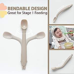 Silicone Baby Feeding Spoons-First Stage, Bendable Utensils for Infant & Parent-Baby Led Weaning, Toddler Self-Feeding & Training-Soft-Tip, Chewproof Teether l 4 Months + [5 Pack with a Portable Case]