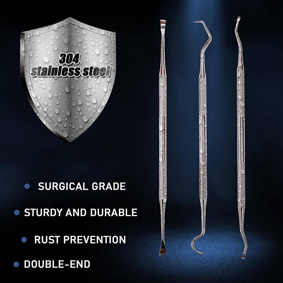 3Pcs Dental Tools, 100% Surgical 304 Stainless Steel Dental Pick, Professional Teeth Cleaning Kit for Home Use, Tartar Plaque Remover for Teeth Dentist Tools, Dental Scaler- with Traveling Case