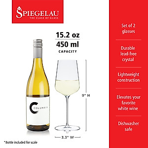 Spiegelau Definition Stemmed White European-Made 15.2oz Dishwasher Safe Crystal Wine Glasses Set of 2