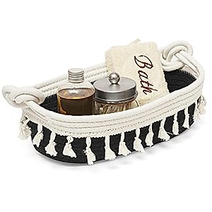 HOSROOME Small Cotton Rope Woven Basket Toilet Paper Baskets for Organizing Decorative Basket for Boho Decor Small Storage Basket for Bedroom Nursery Livingroom Entryway-Black