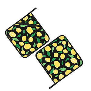 Square Insulated Pot Holder Sets of 2,Lemon Fruit Printed Pot Holders for BBQ Cooking Baking