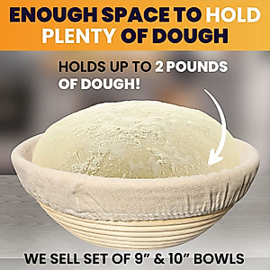 Bread Banneton Proofing Basket Set | 9” & 10” Round Baking Bowl Kit for Sourdough | Includes Dough Scraper, Bread Lame, Brotform Cloth Liner, Basting Brush (Blue)