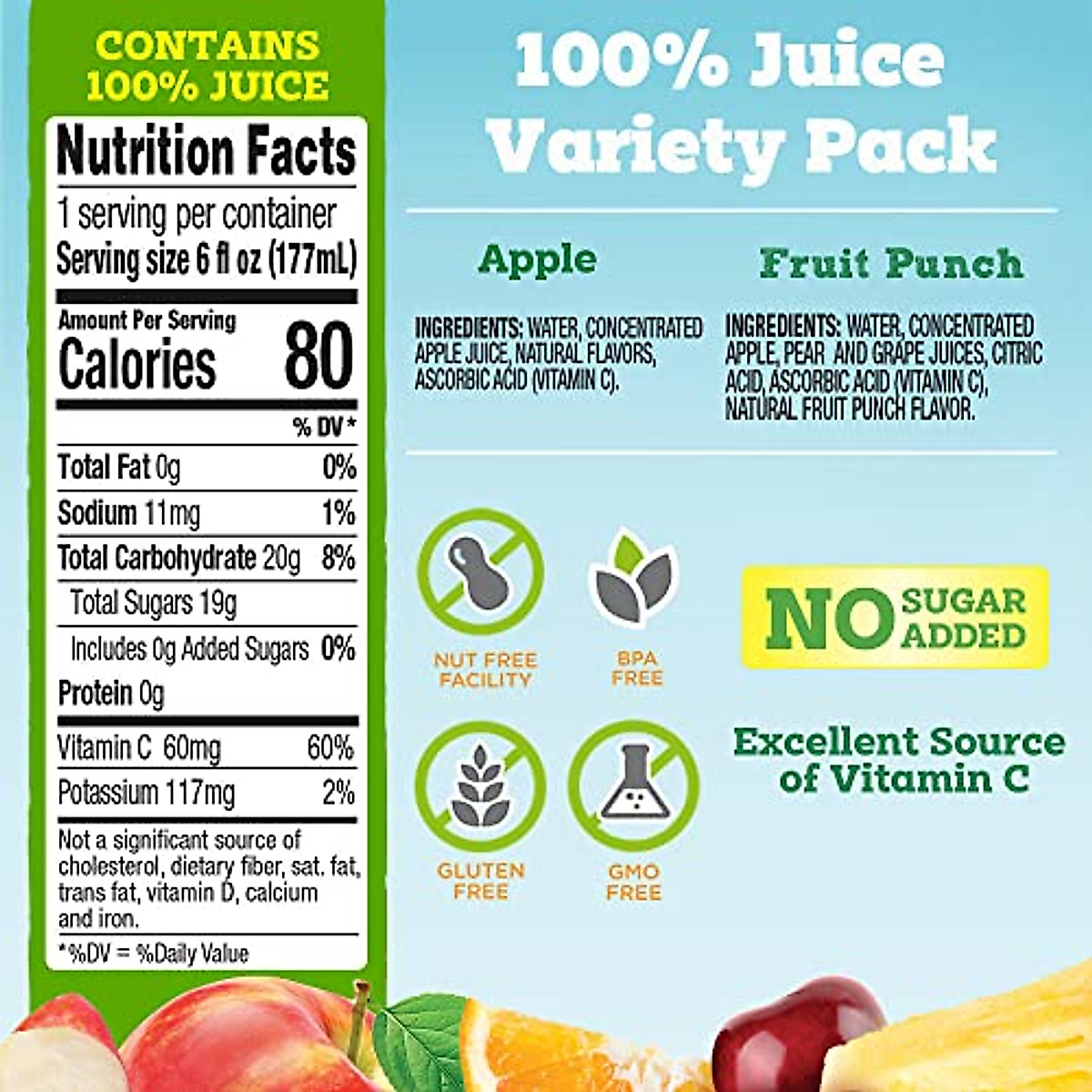 good2grow 100% Apple and Fruit Punch Juice 24-pack of 6-Ounce BPA-Free Juice Bottles, Non-GMO with No Added Sugar and an Excellent Daily Source of Vitamin C. SPILL PROOF TOPS NOT INCLUDED (Pack of 24)