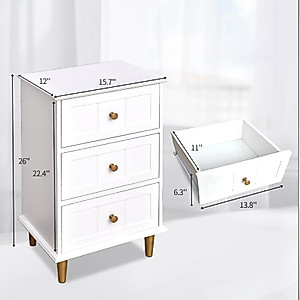 Ceredeme Nightstand with 3 Drawers Set of 2, Wooden Side Table Bedroom Storage Cabinet, Simple and Exquisite Furniture in Small Space (2, White)