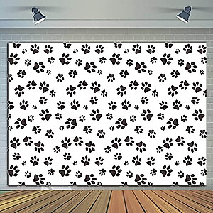 Paw Print Themed Photography Backdrop Vinyl 7X5FT Happy Birthday Party Supplies Puppy Dog Paw Print Photo Background Baby Shower Pet Treat Party Decoration Candy Table Photo Booth Studio Props