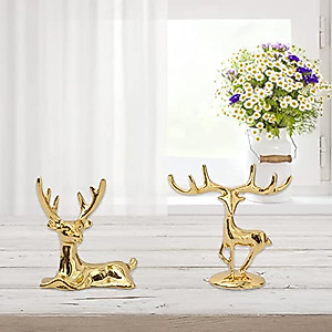 2PCS Mini Elk Metal High Texture Statue Fashion Classic Gold Good Luck Fortune Ornament for Car, Office Desktop, Bedroom, Wine Cabinet, Display Stand, Christmas Deer (Mini Couple Deer)