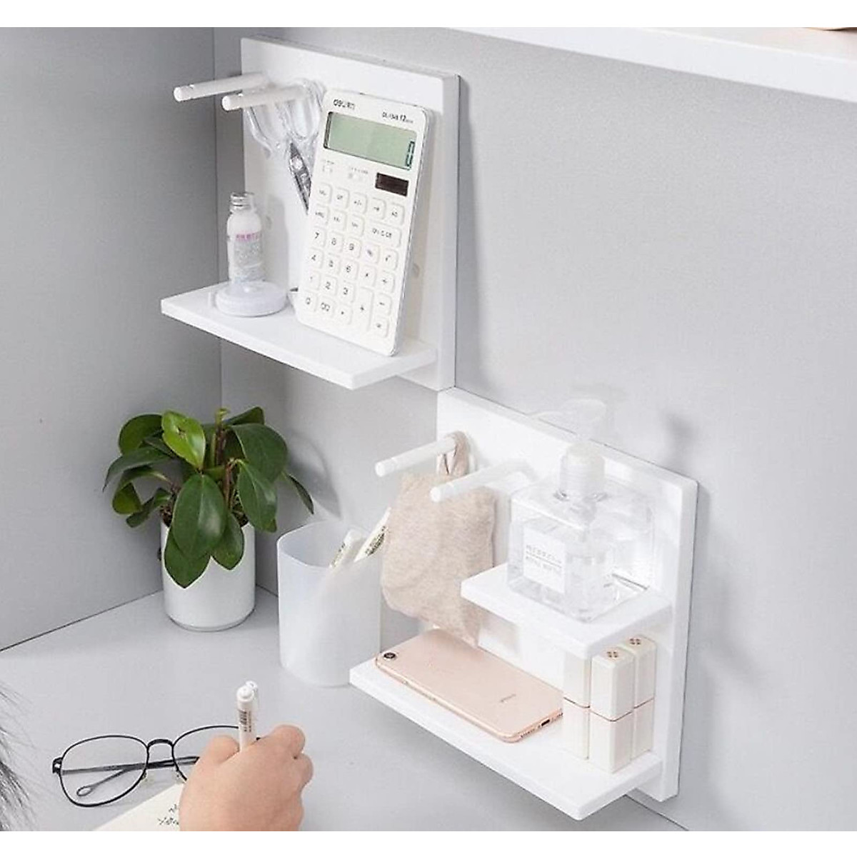 Wall Floating Shelves White 2 Pack Self Adhesive Wall Shelves Bathroom Makeup Wall Organizer Wall décor Wall Mounted Plastic Storage Bins Shelf (White)