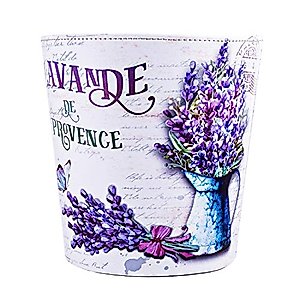 Scakbyer 10L/2.64 Gallon Trash Can, Decorative Waste Basket, PU Leather Waste Paper Basket, Waterproof Garbage Can for Bathroom, Bedroom, Office, Kitchen and Living Room - Lavender