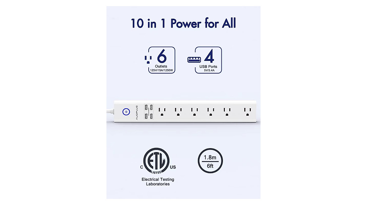2 Pack Power Strip Surge Protector with USB Ports