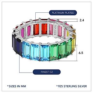 KIERA COUTURE Multicolored Princess Baguette Sterling Silver Band Ring Size 6 - Rainbow