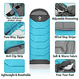 VILLEY Camping Sleeping Bag for Adults Boys and Girls, 3 Season Warm & Cool Weather - Summer, Spring, Fall, Lightweight Compact Backpacking Sleeping Bag for Outdoor, Traveling, Hiking