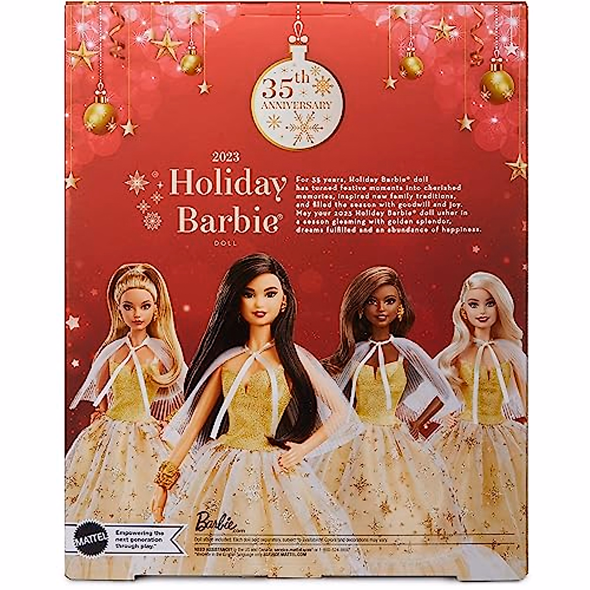 2023 Holiday Barbie Doll, Seasonal Collector Gift, Barbie Signature, Golden Gown and Displayable Packaging, Black Hair