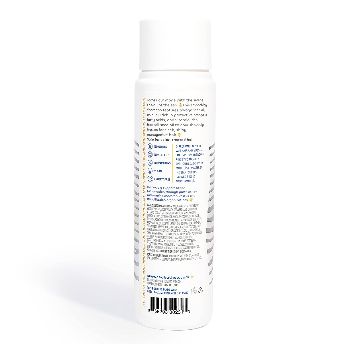 Seaweed Bath Co. Smooth Shampoo, Citrus Vanilla Scent, 12 Ounce, Sustainably Harvested Seaweed, Borage and Broccoli Seed Oils, For Curly and Frizzy Fine Hair