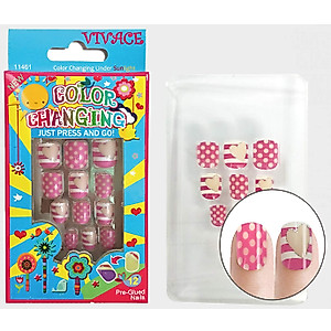 Vivace 4Pack 48Tips Color Changing Under Sun Fake Nails, Artificial Preglued Junior Sticker Nails 11461 etc (Sun 1)